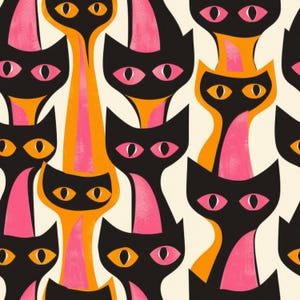 18 Black Cat Digital Patterns, Retro Cat Designs, Eclectic Cute Cat ...