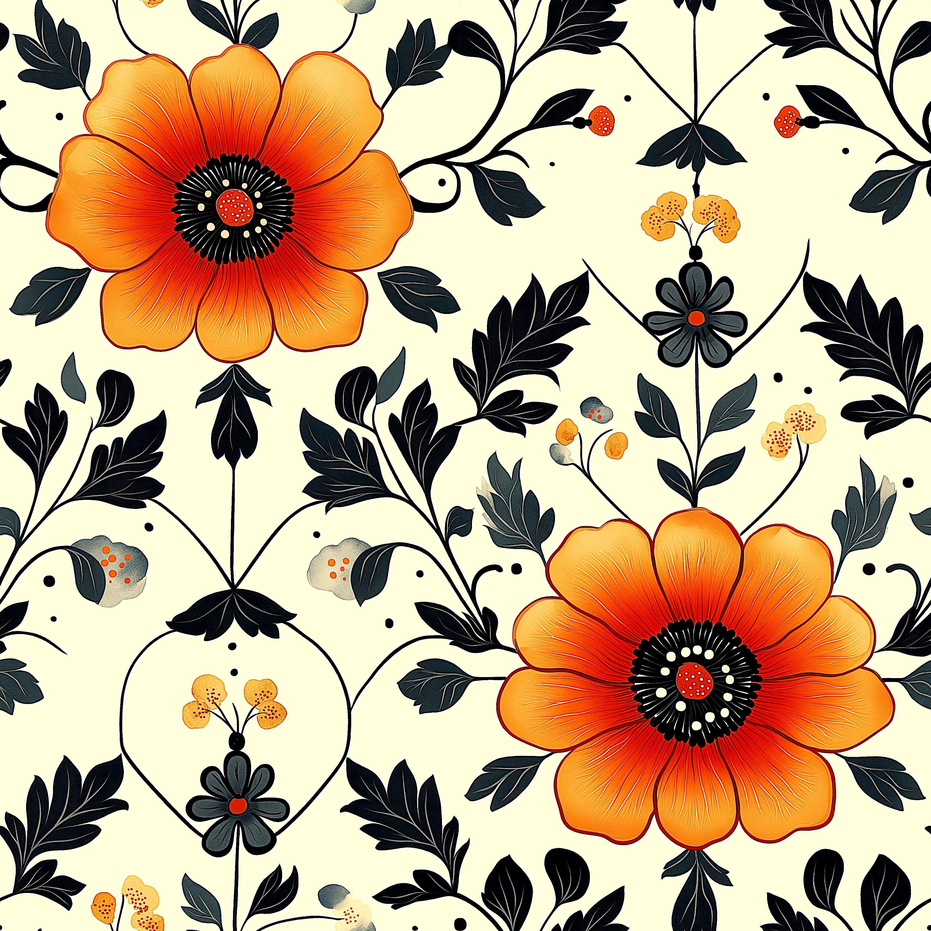14 Country Flower Digital Patterns, Americana Autumn Floral Batik ...