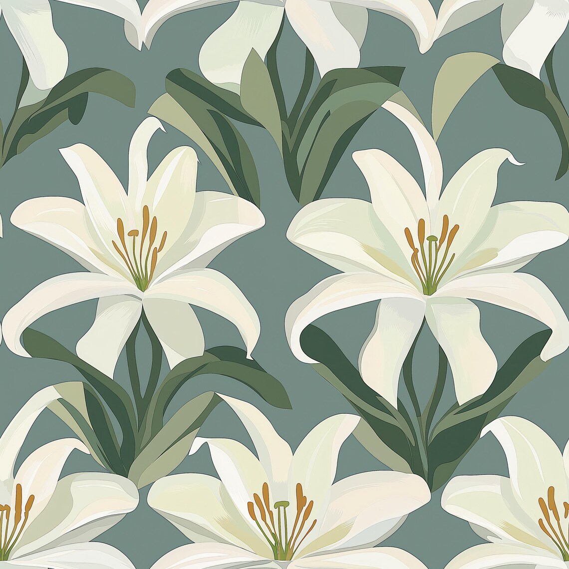 Easter Lily Seamless Pattern Bundle, Elegant White Lily Spring Floral ...