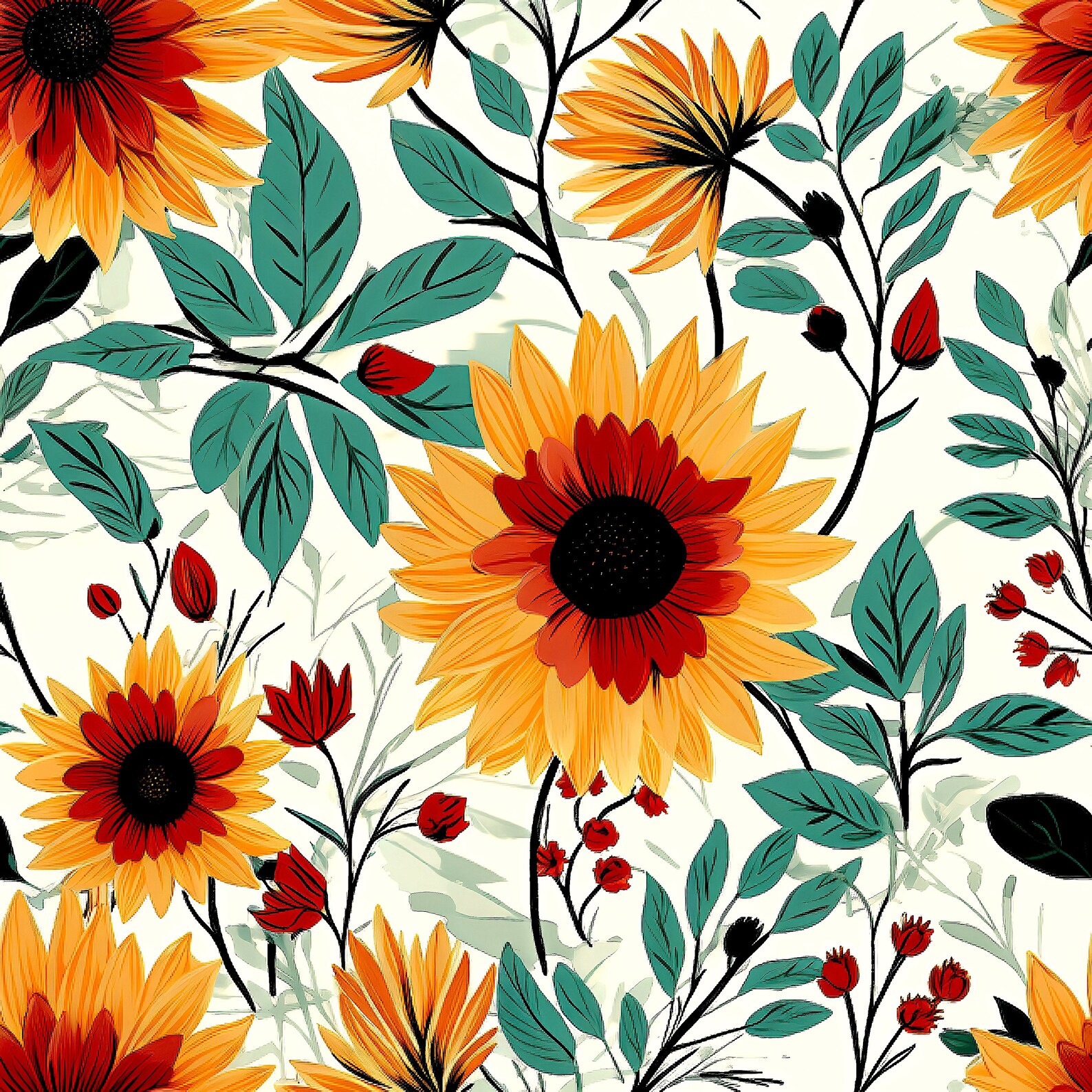 12 Boho Sunflower Patterns, Retro Sunflower Wallpaper, Organic Chic ...