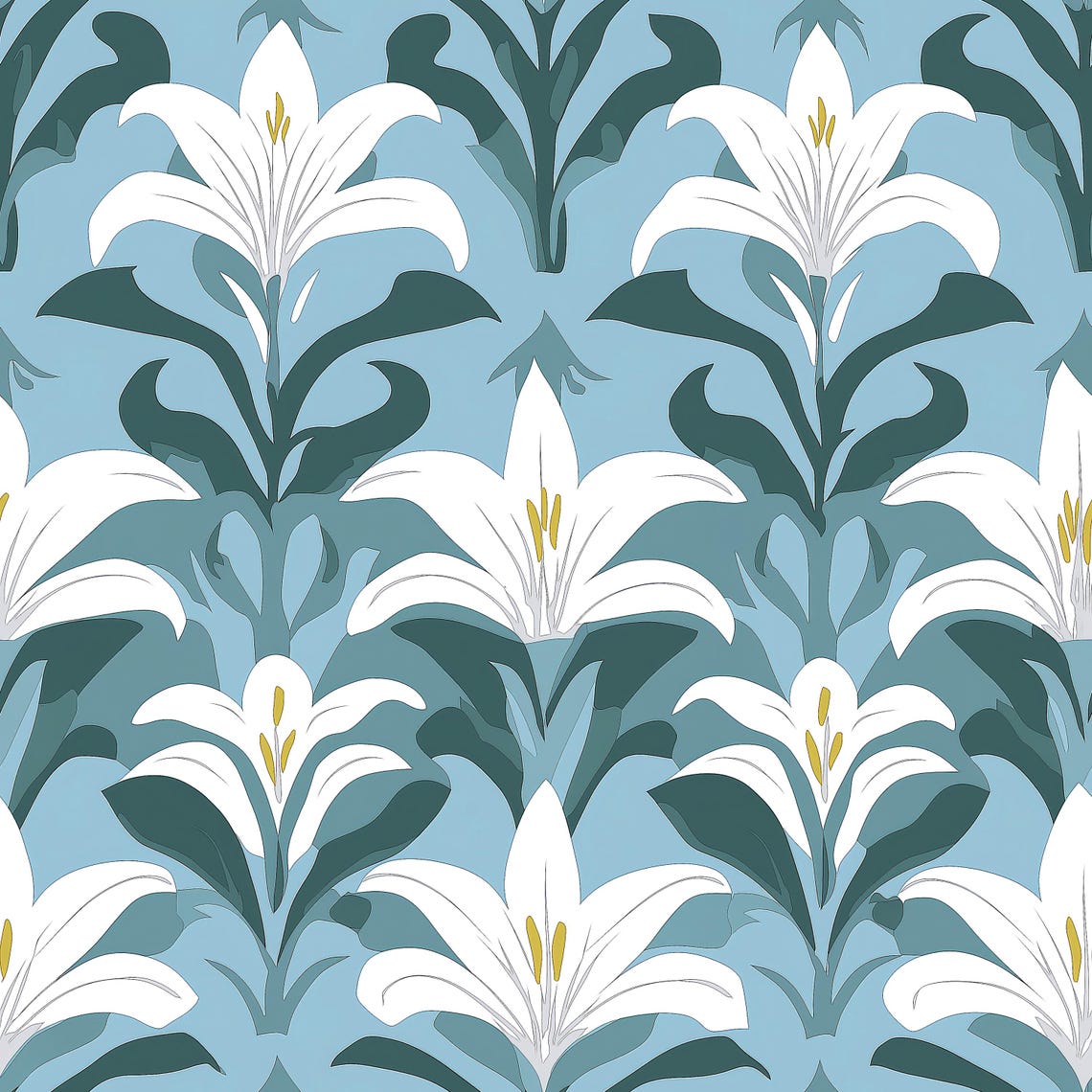 Easter Lily Seamless Pattern Bundle, Elegant White Lily Spring Floral ...