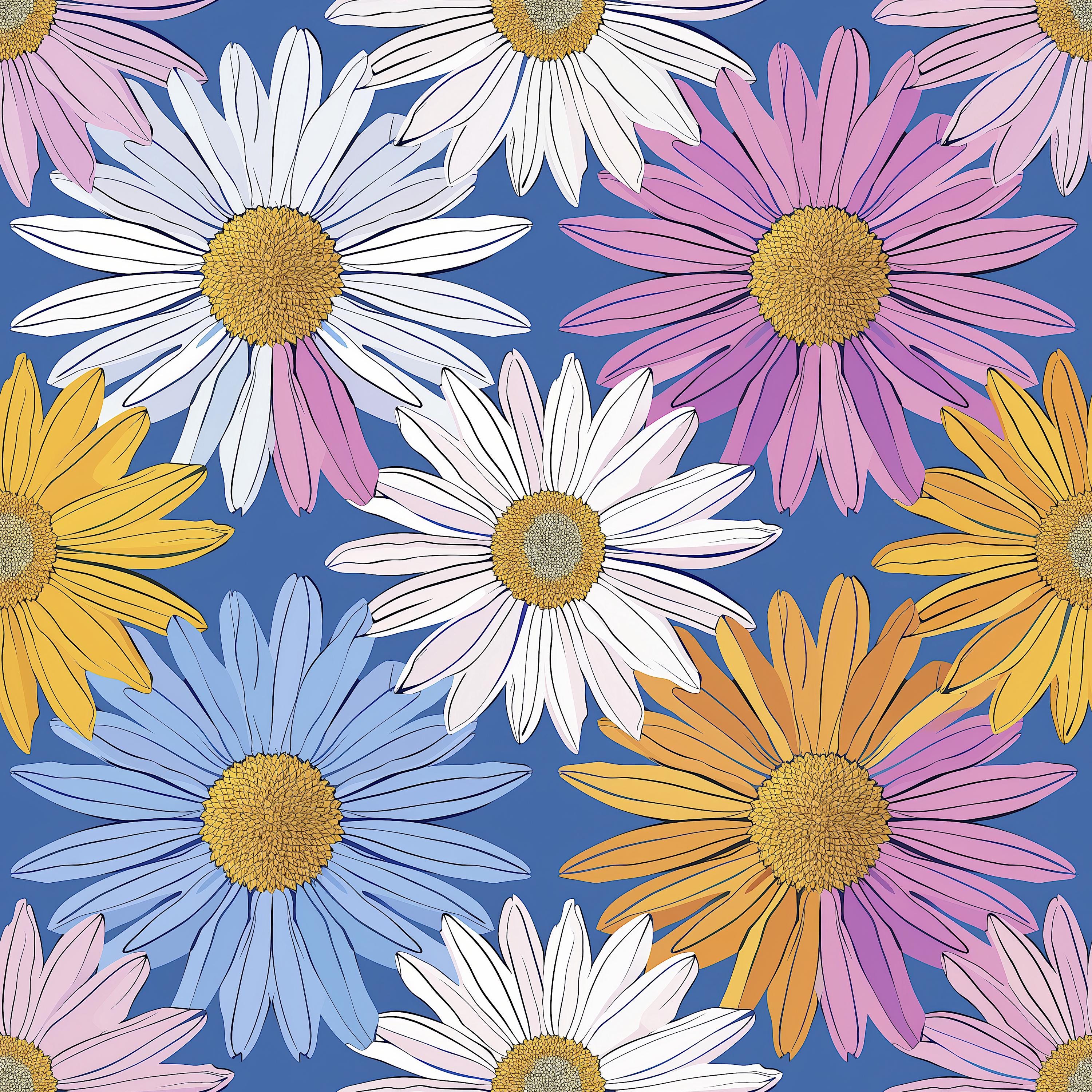 Retro Spring Daisy Seamless Pattern Bundle, Mid Century Artisan Floral ...