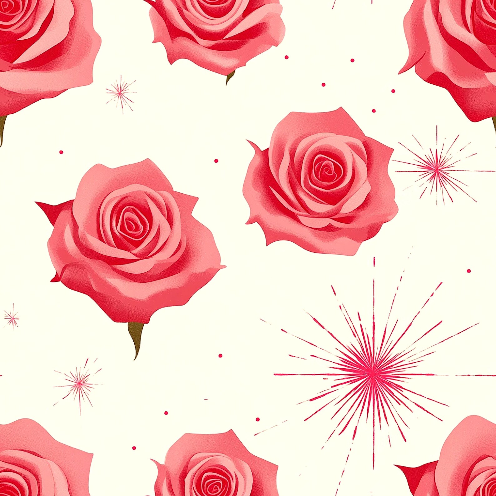 24 Pink Rose Digital Patterns, Cute Retro Floral Designs, Vintage ...