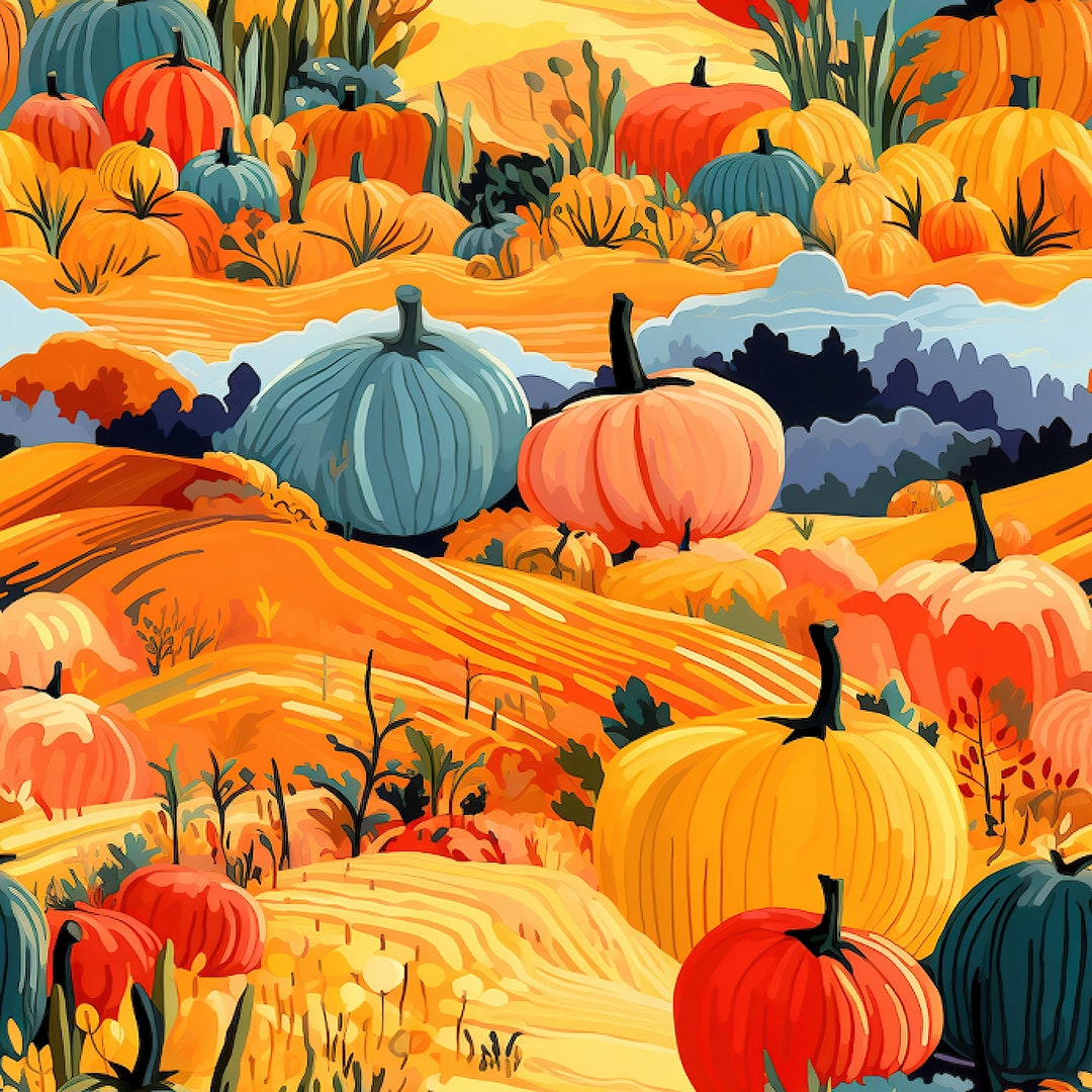 18 Halloween Pumpkin Patch Digital Patterns, Magical Whimsical Design ...