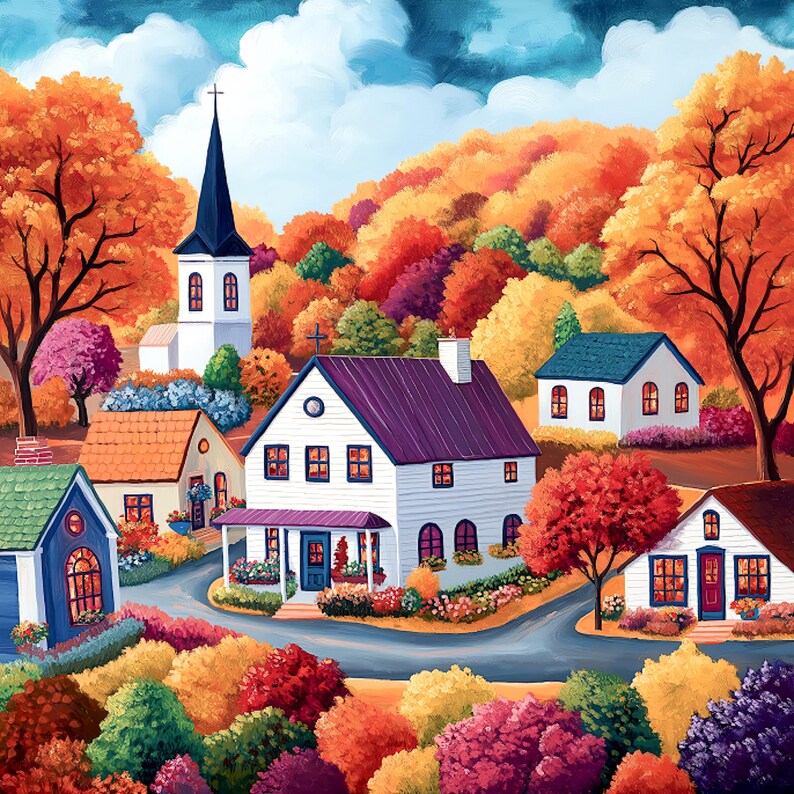16 Fall Foliage Country Digital Patterns, Vintage Americana Design ...