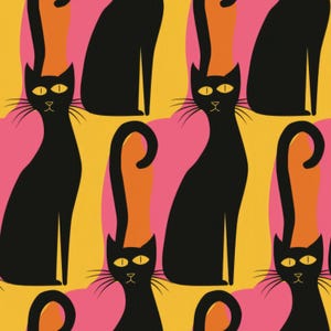 18 Black Cat Digital Patterns, Retro Cat Designs, Eclectic Cute Cat ...
