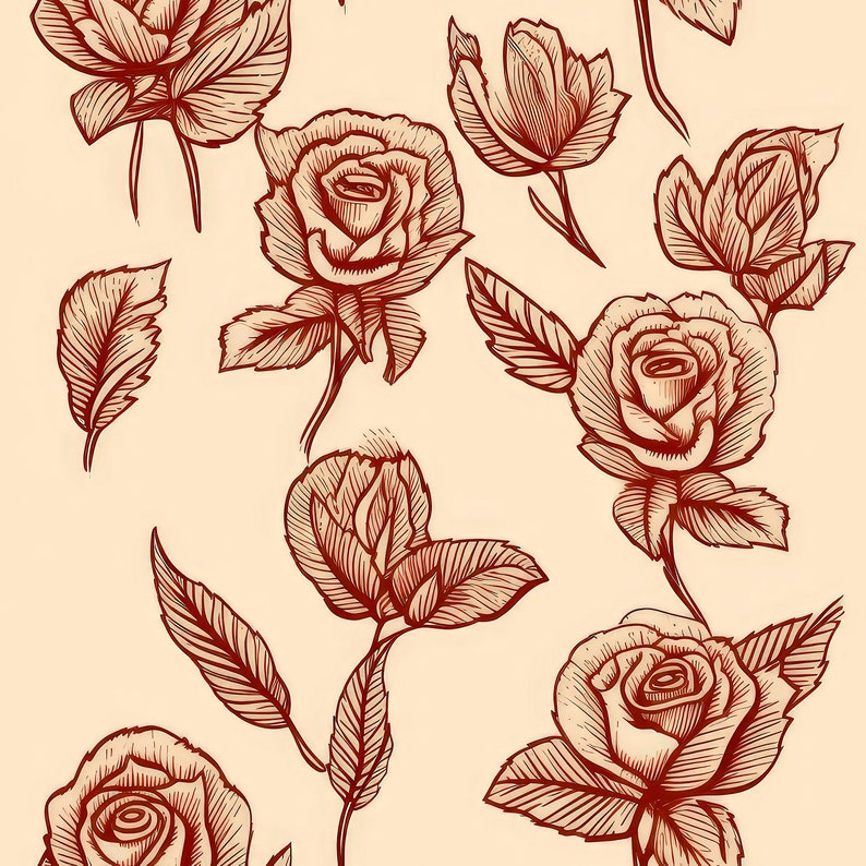 20 Boho Vintage Roses, Rose Block Print Pattern, Hippie House, Flower ...