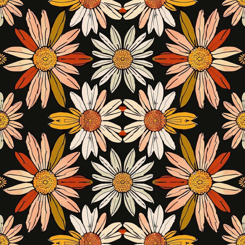 15 Retro Daisy Digital Patterns, Pretty Spring Daisies, Vintage Daisy ...