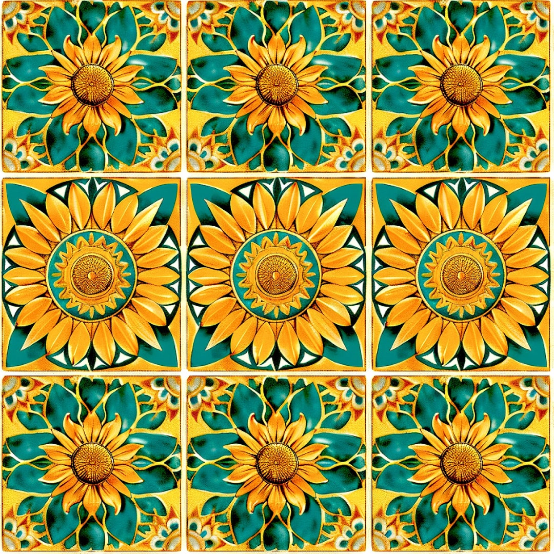8 Sunflower Digital Patterns, Retro Vintage Home Decor, Boho Chic ...