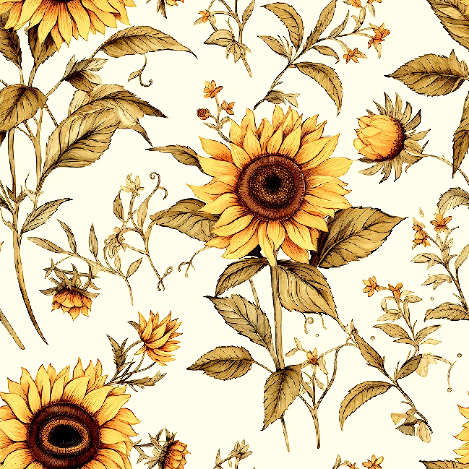 12 Boho Sunflower Patterns, Retro Sunflower Wallpaper, Organic Chic ...