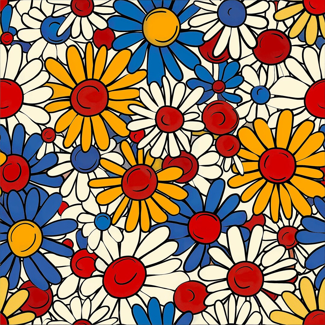22 Retro Daisy Digital Patterns, Abstract Floral Designs, Cute Daisy ...
