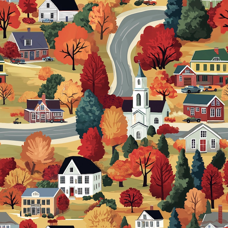 16 Fall Foliage Country Digital Patterns, Vintage Americana Design ...