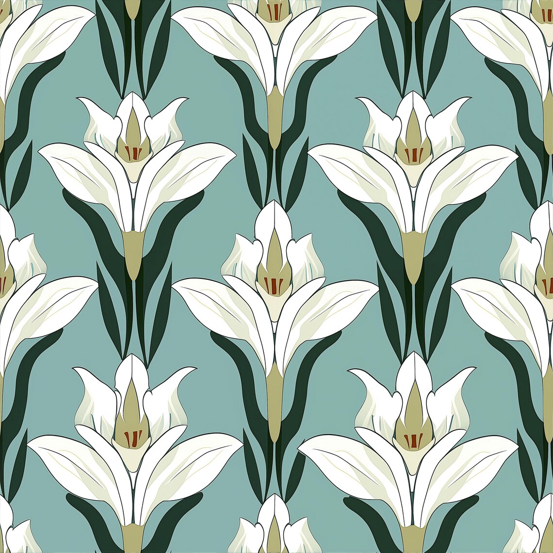 Easter Lily Seamless Pattern Bundle, Elegant White Lily Spring Floral ...