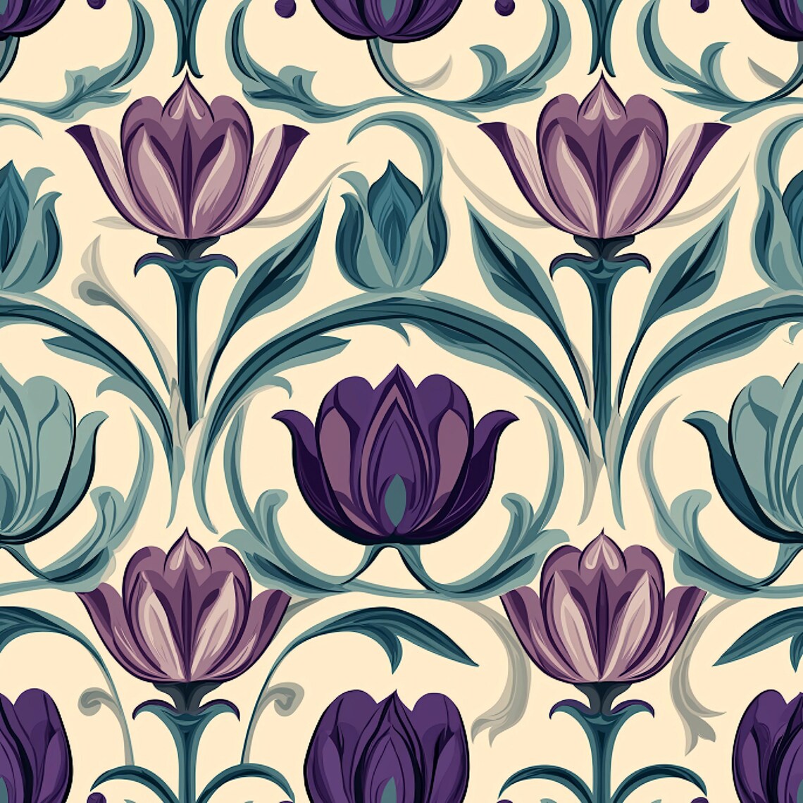 22 Tulip Digital Patterns, Lilac and Turquoise Pastel Floral Design ...