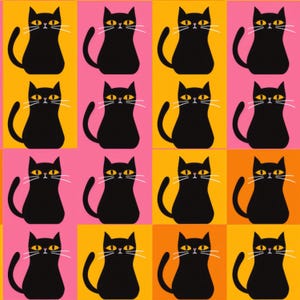18 Black Cat Digital Patterns, Retro Cat Designs, Eclectic Cute Cat ...