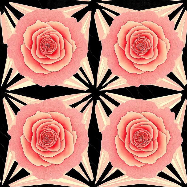 24 Pink Rose Digital Patterns, Cute Retro Floral Designs, Vintage ...