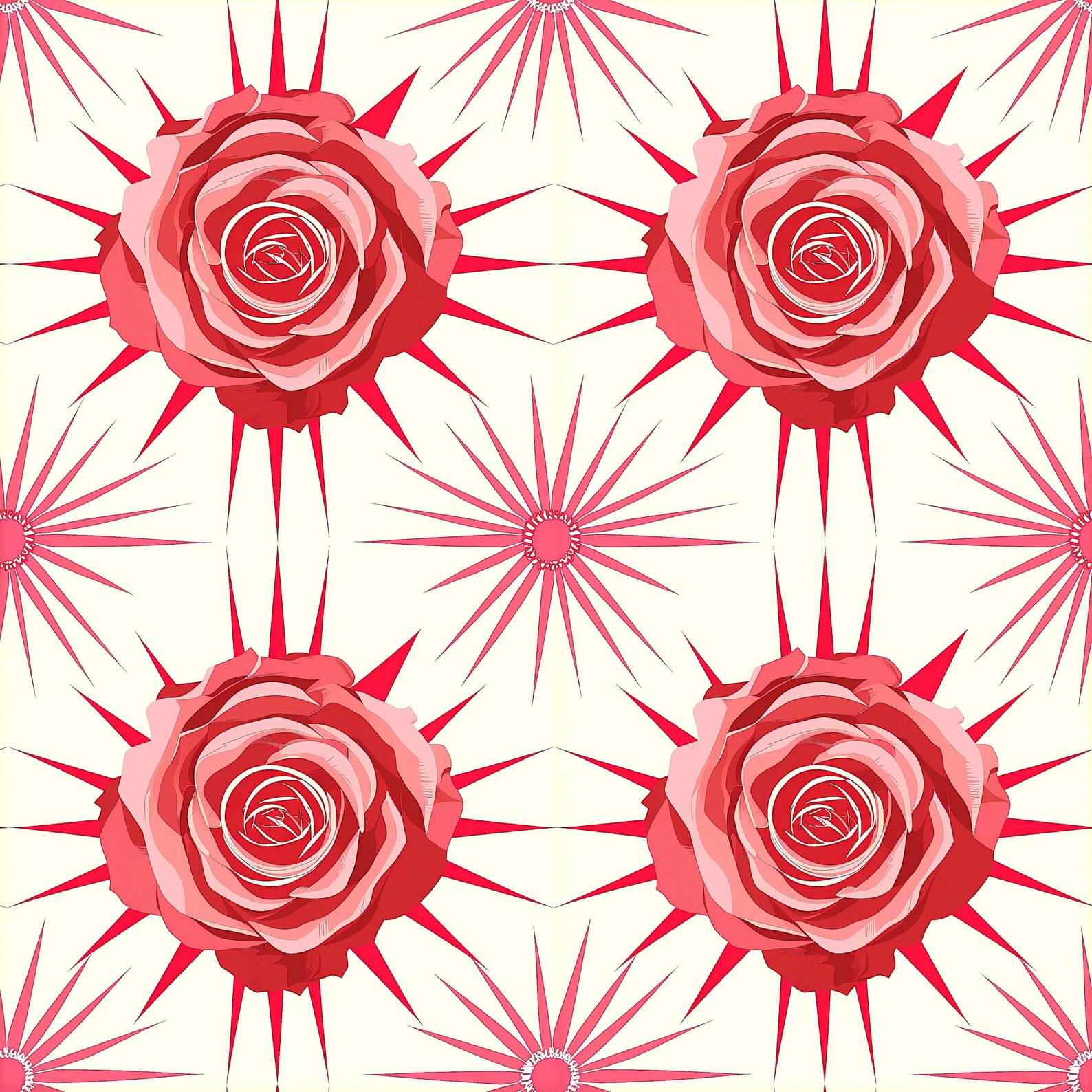 24 Pink Rose Digital Patterns, Cute Retro Floral Designs, Vintage ...