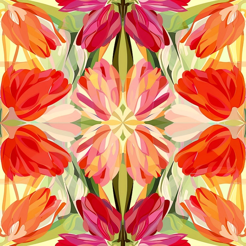 10 Tulip Symmetrical Patterns, Maximalist Home Makeover, Retro Garden ...