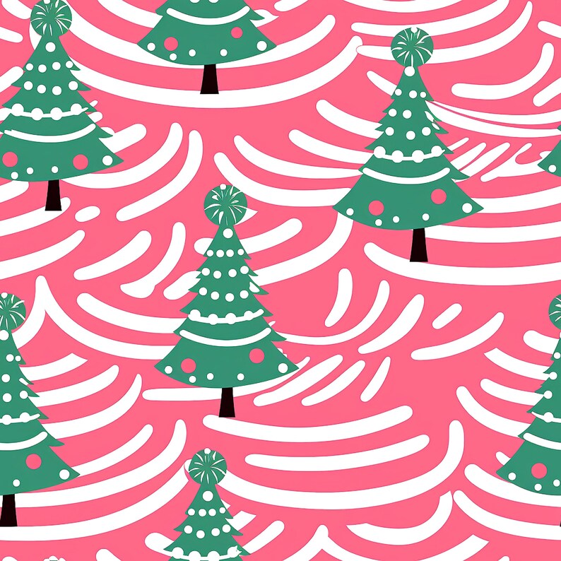 20 Pink Christmas Tree Digital Patterns, Retro Pink Candy Cane and ...