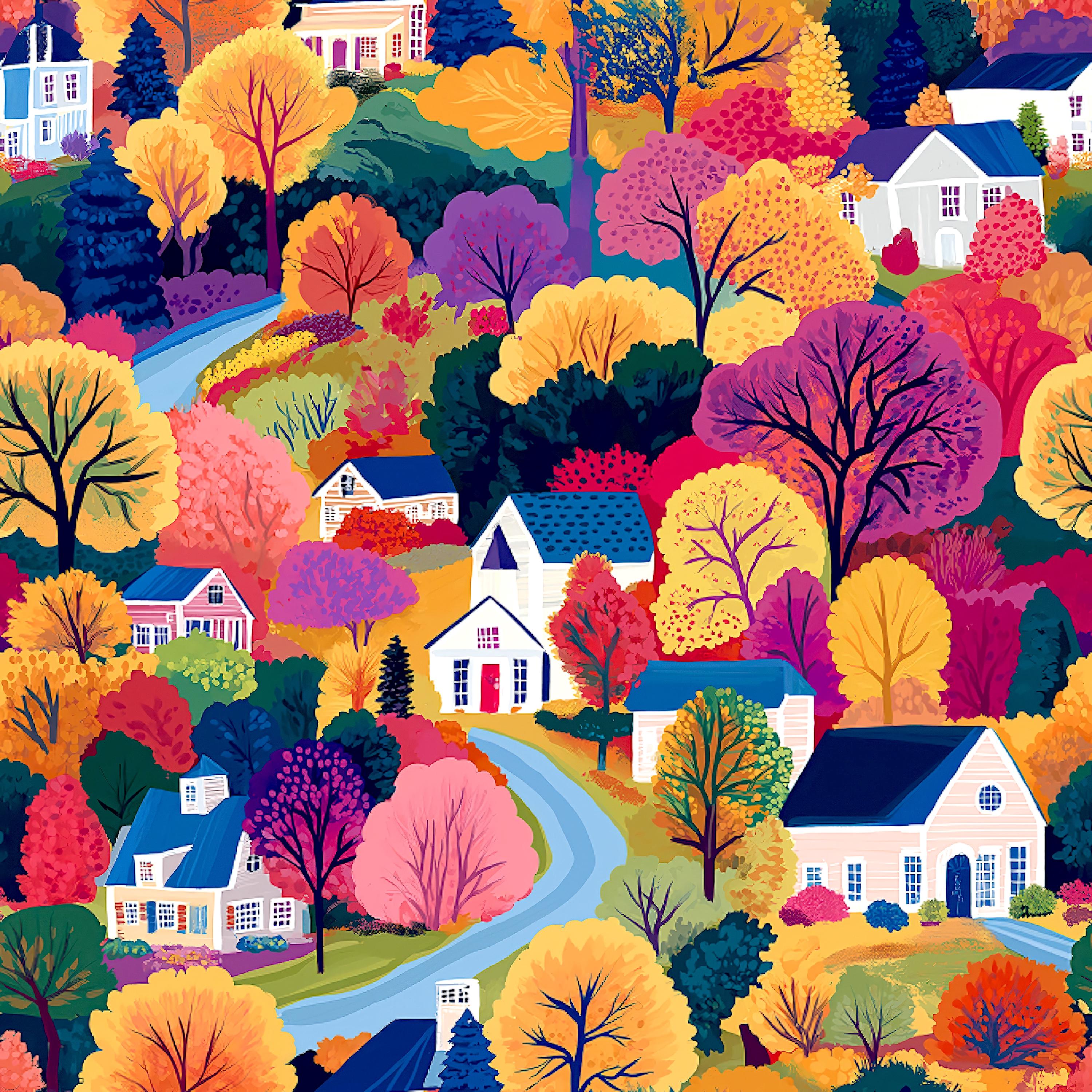 16 Fall Foliage Country Digital Patterns, Vintage Americana Design ...