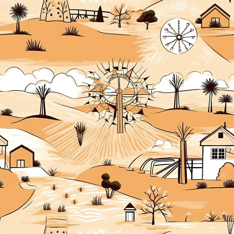 14 Boho Farm Patterns, Country Farm Scenes, Vintage Farm Designs, Cozy ...