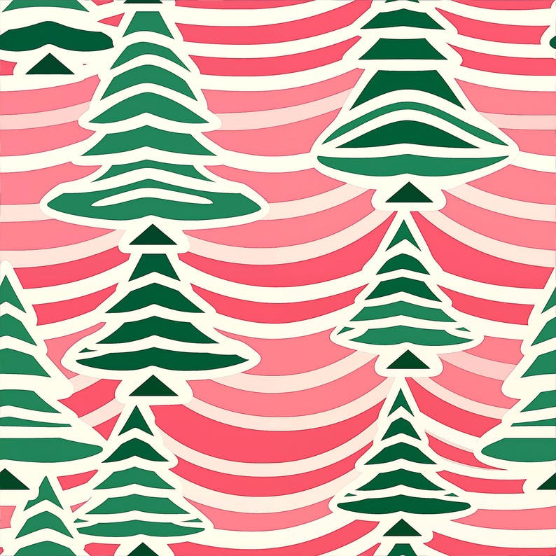 20 Pink Christmas Tree Digital Patterns, Retro Pink Candy Cane and ...