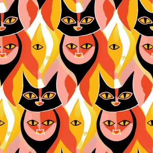 18 Black Cat Digital Patterns, Retro Cat Designs, Eclectic Cute Cat ...