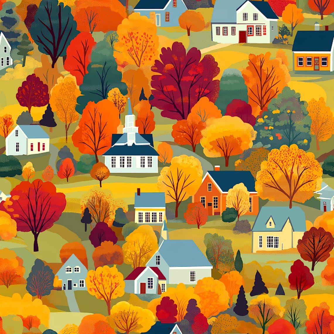 16 Fall Foliage Country Digital Patterns, Vintage Americana Design ...