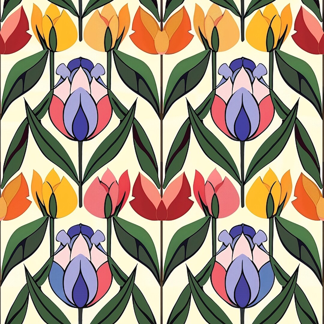 10 Tulip Symmetrical Patterns, Maximalist Home Makeover, Retro Garden ...