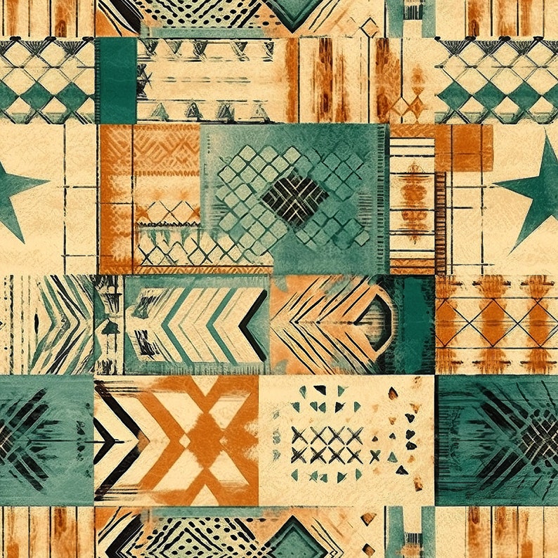 10 Distressed Block Print Patterns, New Boho Designs, Farmhouse Chic ...