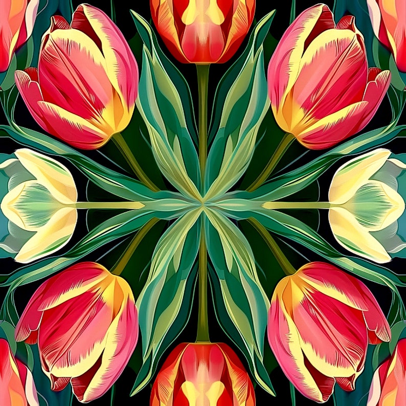10 Tulip Symmetrical Patterns, Maximalist Home Makeover, Retro Garden ...