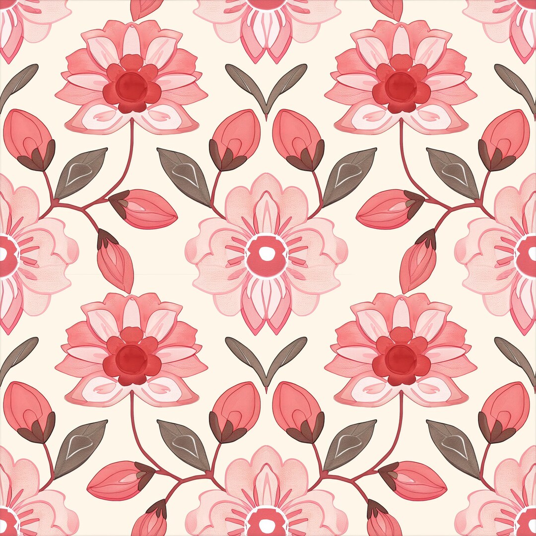 18 Pretty Pink Flower Digital Patterns, Block Print Floral Designs ...