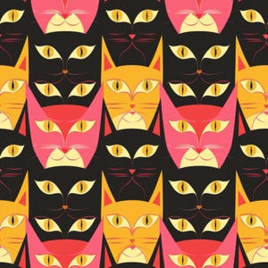 18 Black Cat Digital Patterns, Retro Cat Designs, Eclectic Cute Cat ...