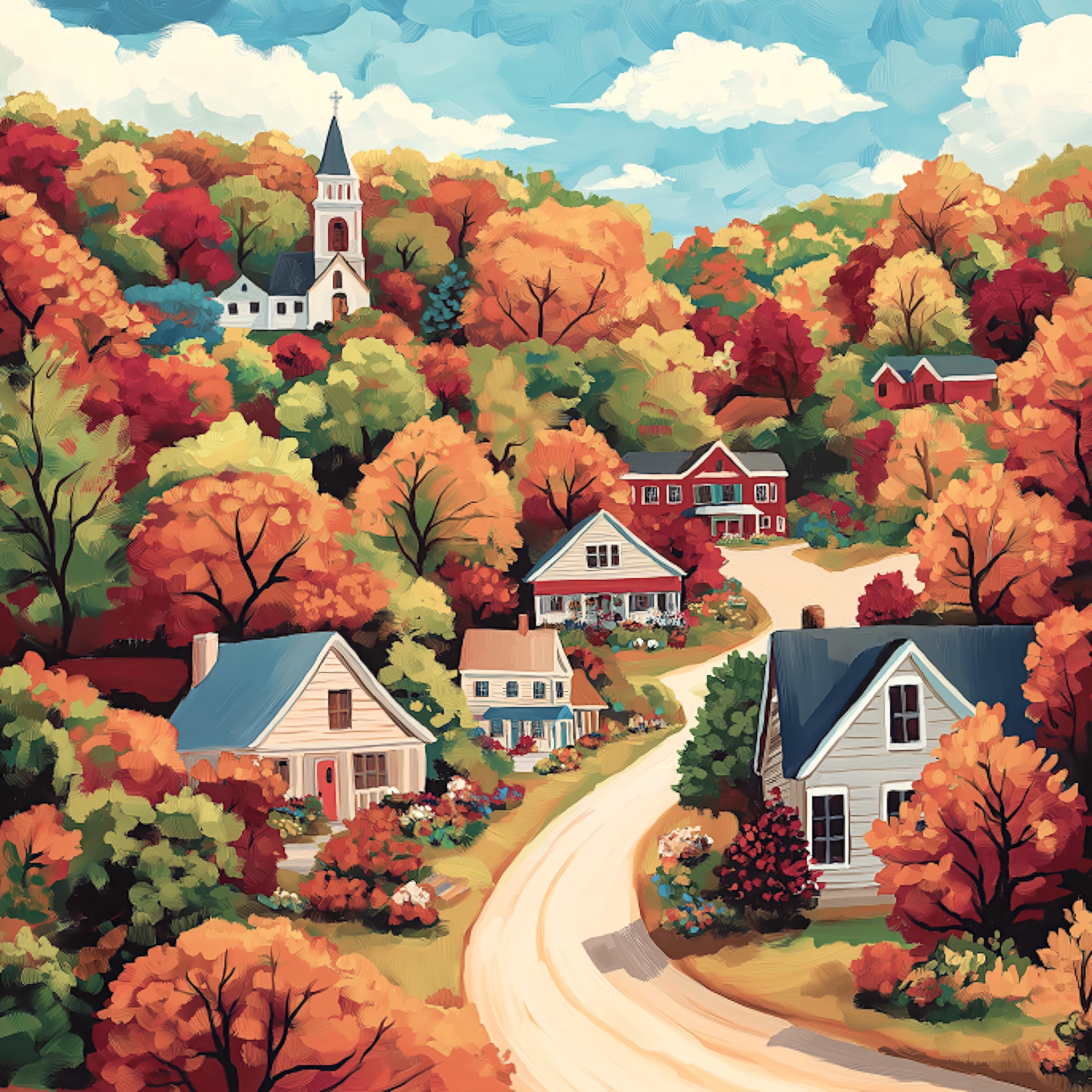 16 Fall Foliage Country Digital Patterns, Vintage Americana Design ...