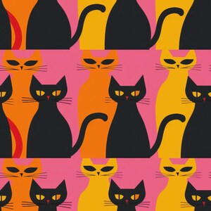 18 Black Cat Digital Patterns, Retro Cat Designs, Eclectic Cute Cat ...