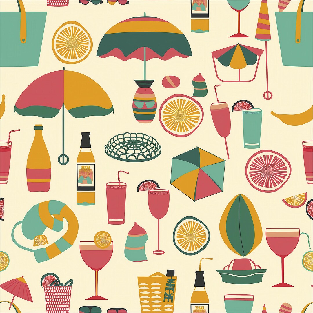 21 Retro Beach Digital Designs, Cute Beach Day Patterns, Pretty Pastel ...