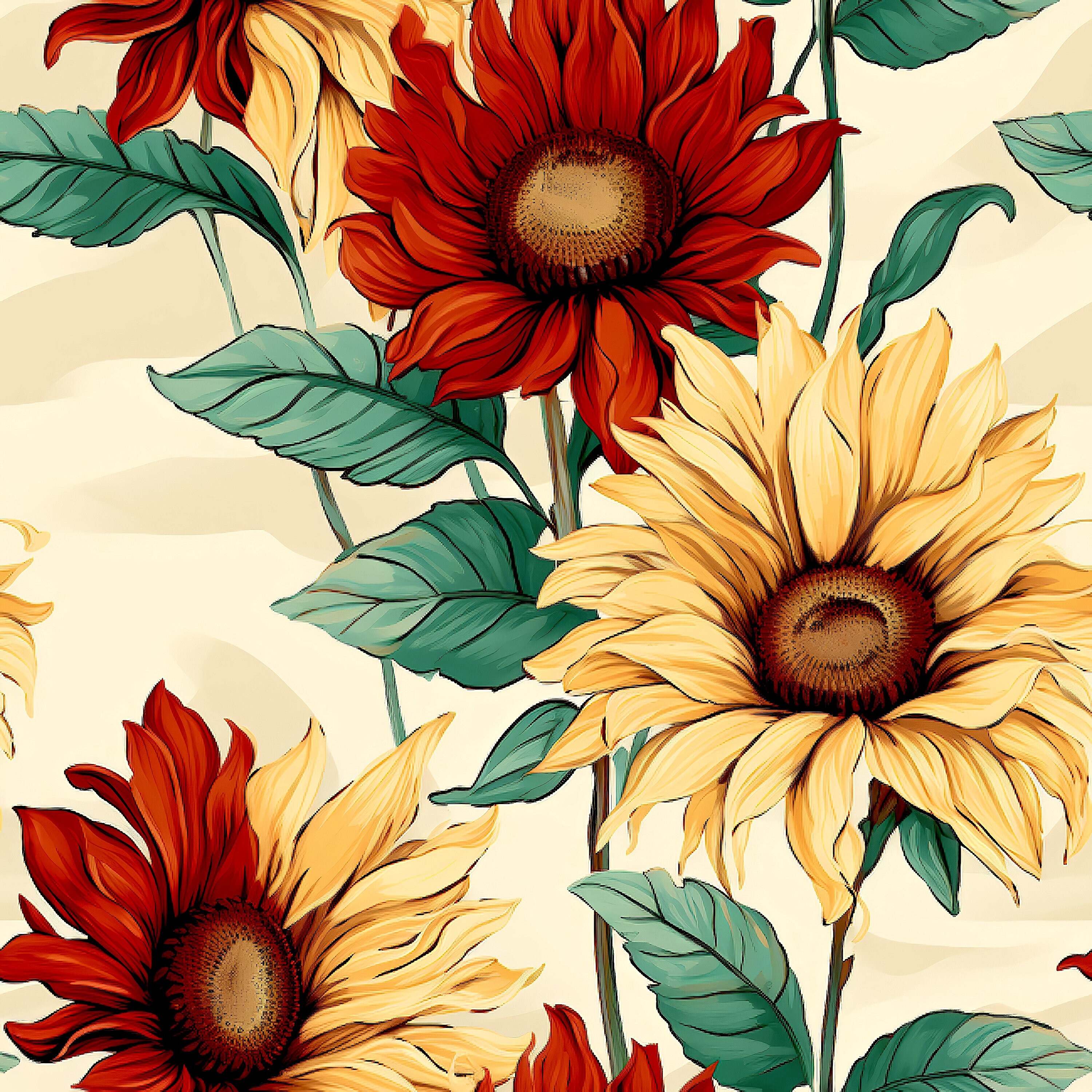 12 Boho Sunflower Patterns, Retro Sunflower Wallpaper, Organic Chic ...