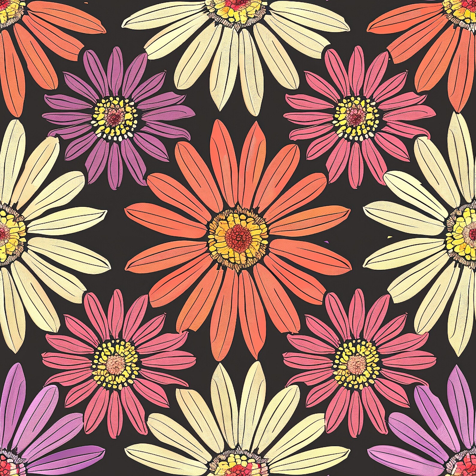 15 Retro Daisy Digital Patterns, Pretty Spring Daisies, Vintage Daisy ...