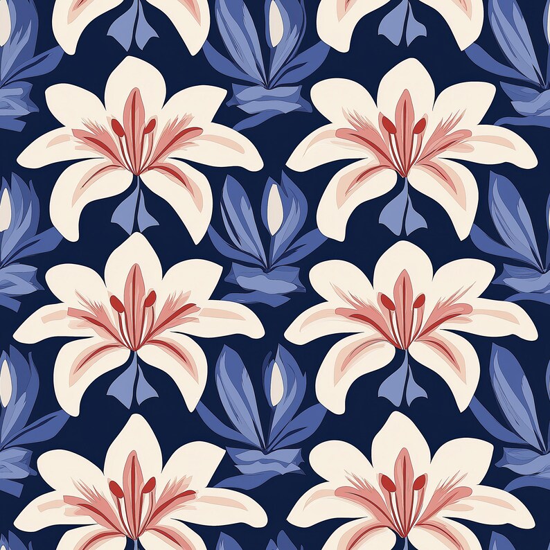 Easter Lily Seamless Pattern Bundle, Elegant White Lily Spring Floral ...