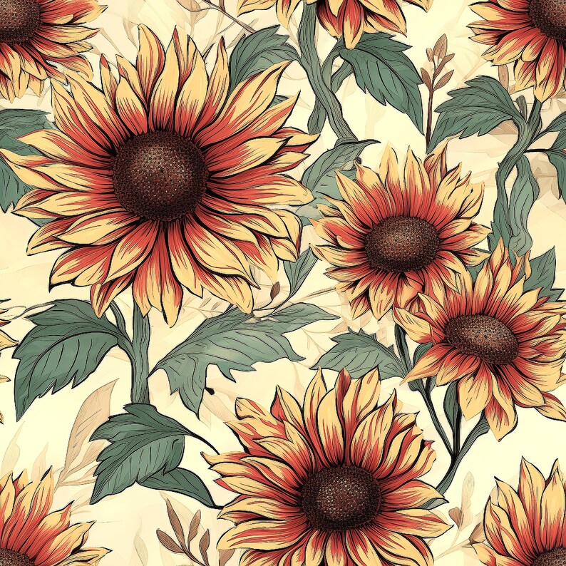 12 Boho Sunflower Patterns, Retro Sunflower Wallpaper, Organic Chic ...
