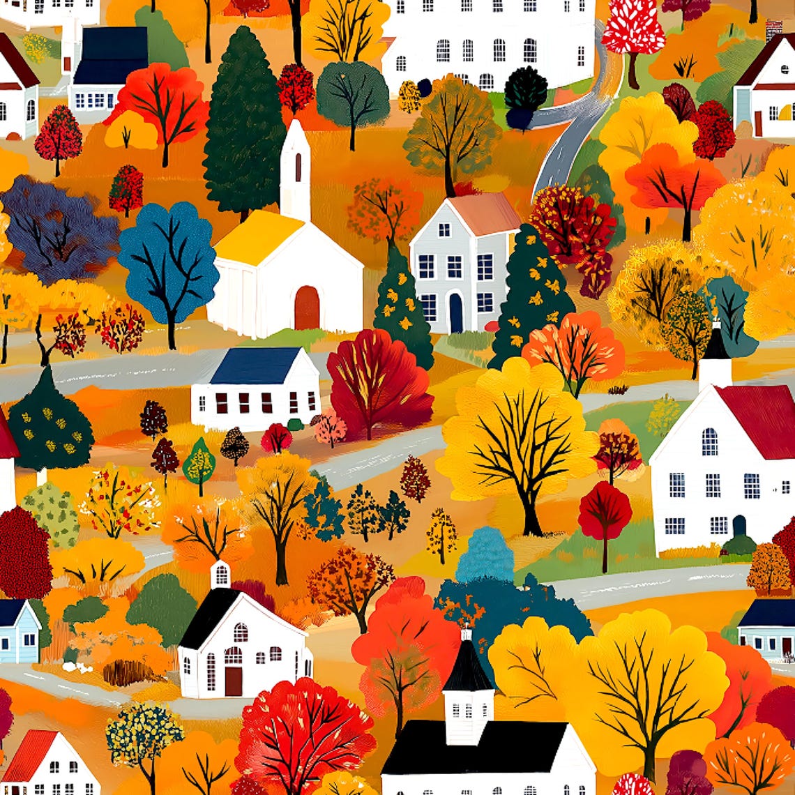 16 Fall Foliage Country Digital Patterns, Vintage Americana Design ...
