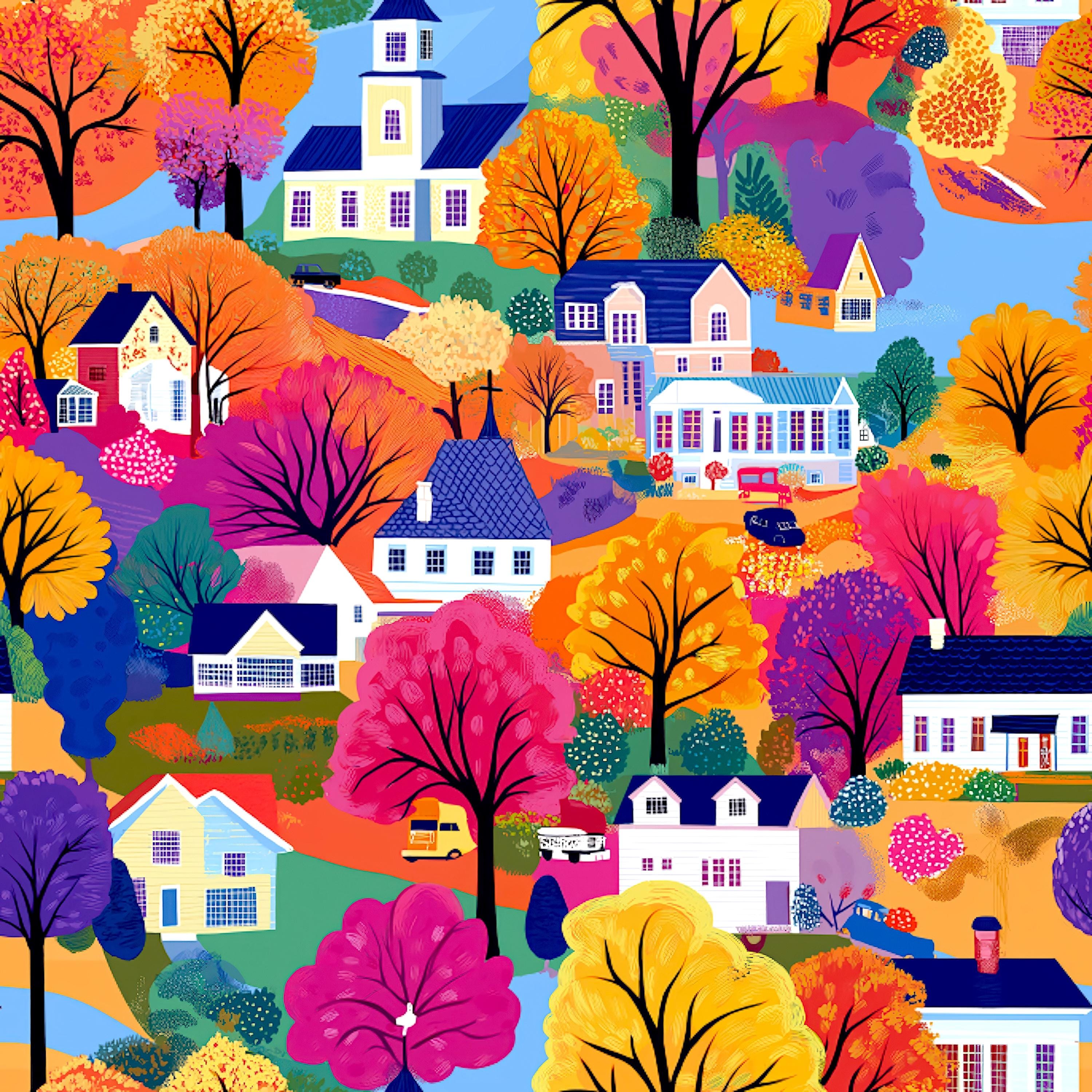 16 Fall Foliage Country Digital Patterns, Vintage Americana Design ...