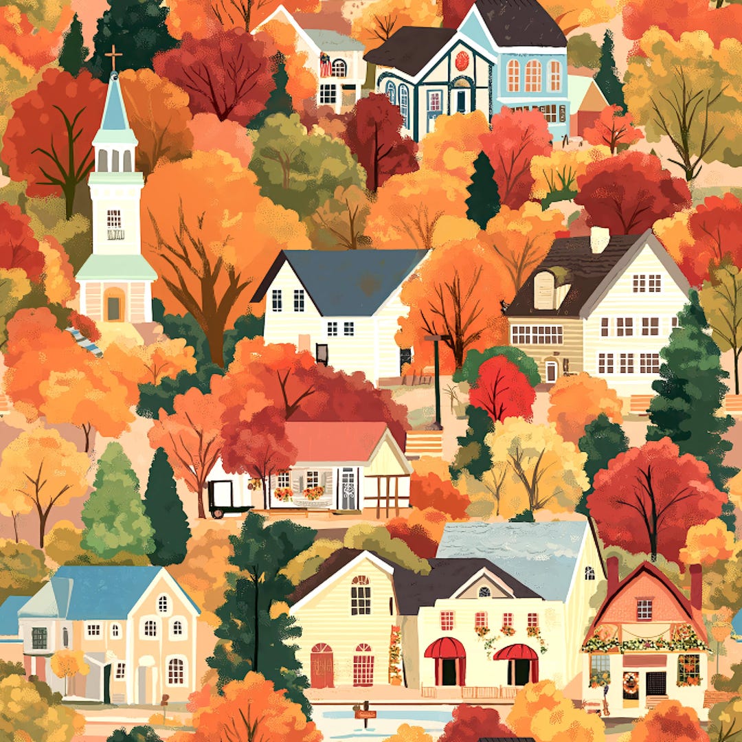 16 Fall Foliage Country Digital Patterns, Vintage Americana Design ...