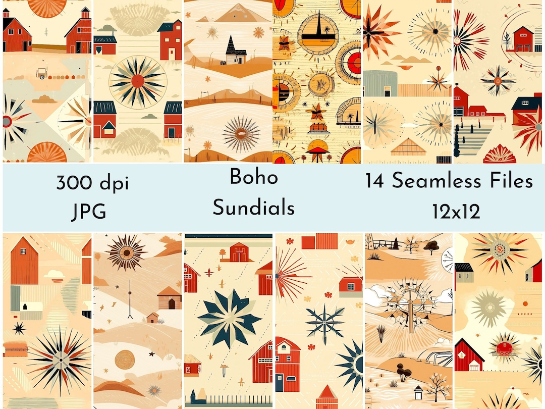 14 Boho Farm Patterns, Country Farm Scenes, Vintage Farm Designs, Cozy ...