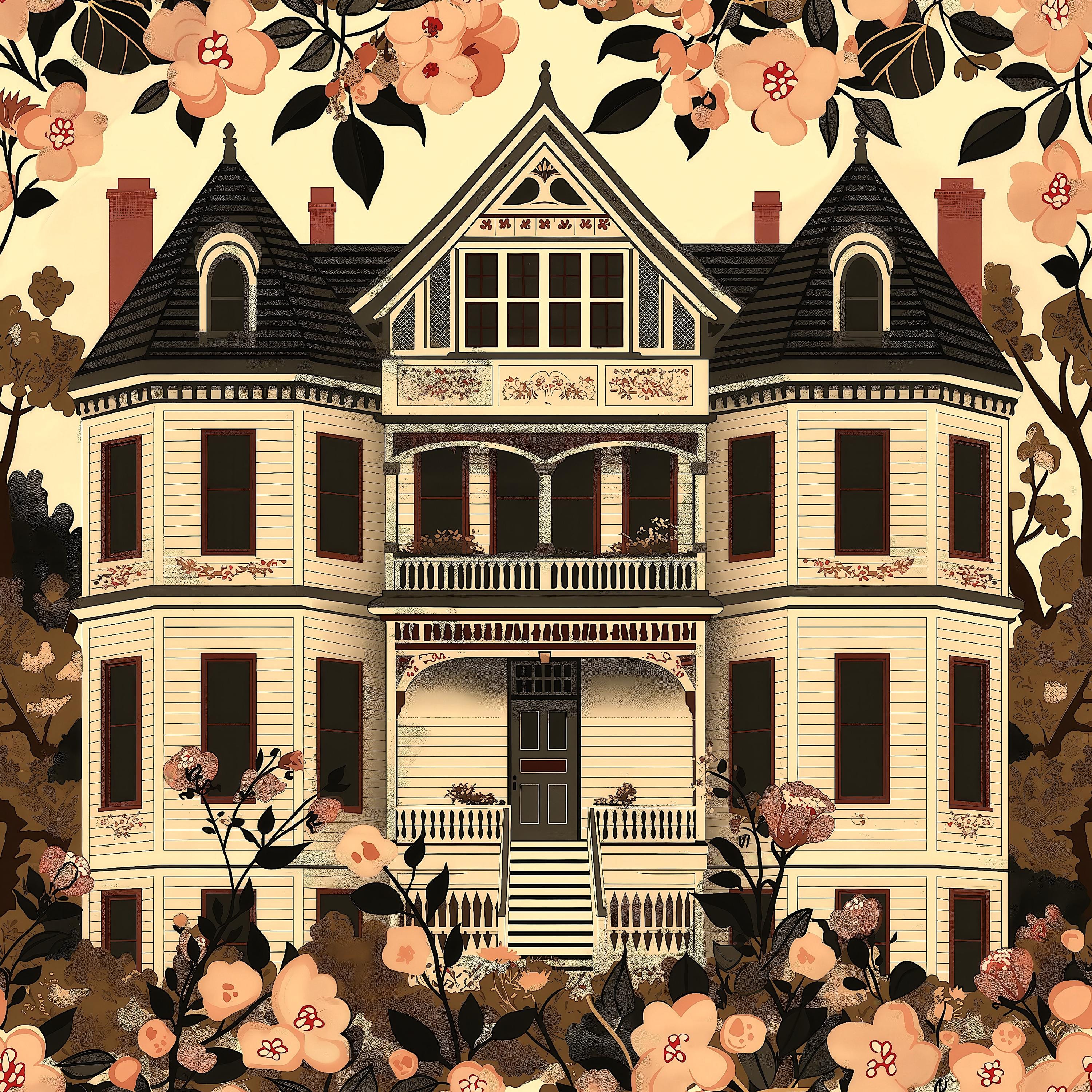 15 Victorian Houses Digital Patterns, Fall Foliage Designs, Traditional ...