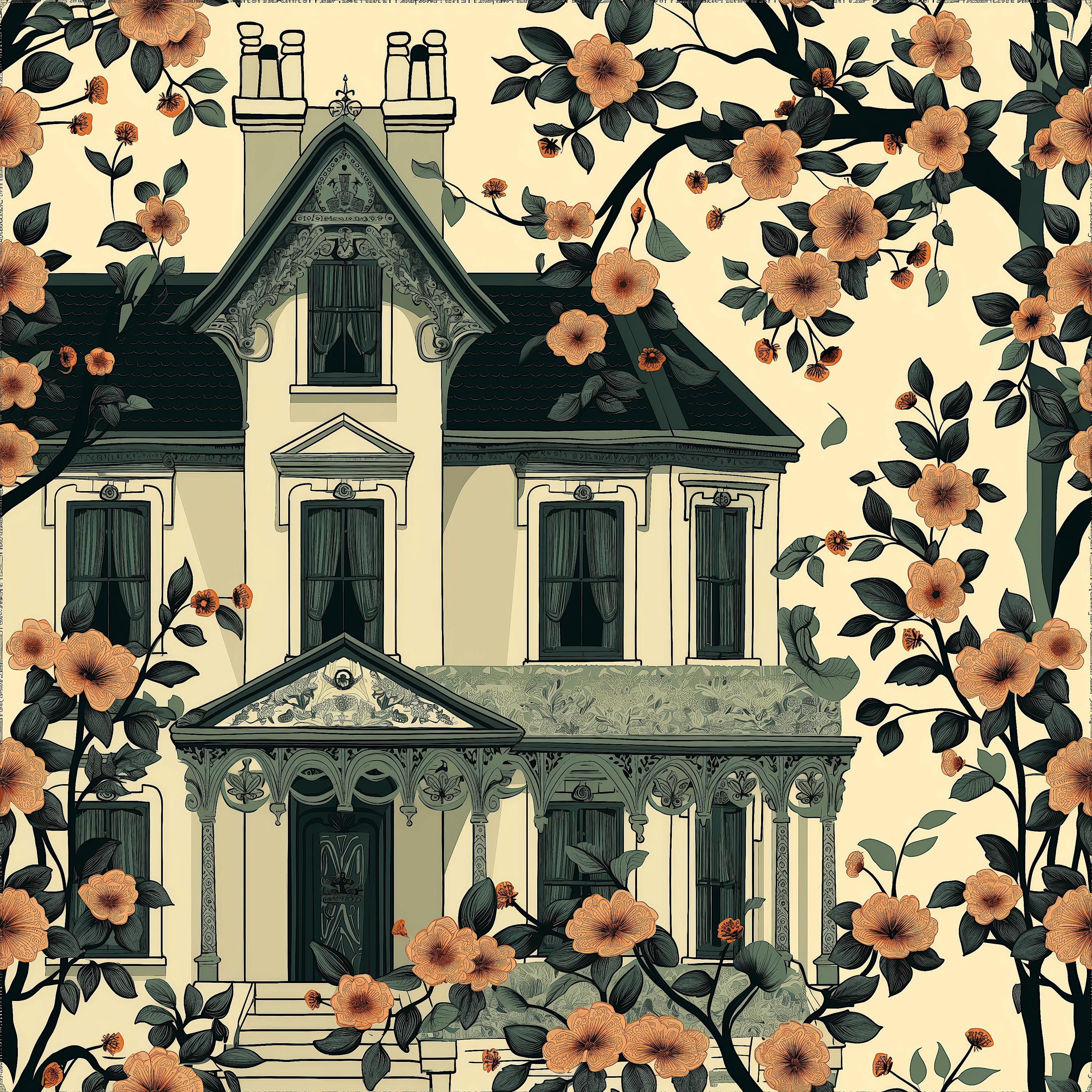 15 Victorian Houses Digital Patterns, Fall Foliage Designs, Traditional ...