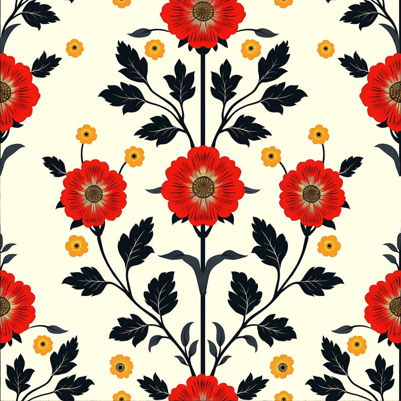 14 Country Flower Digital Patterns, Americana Autumn Floral Batik ...