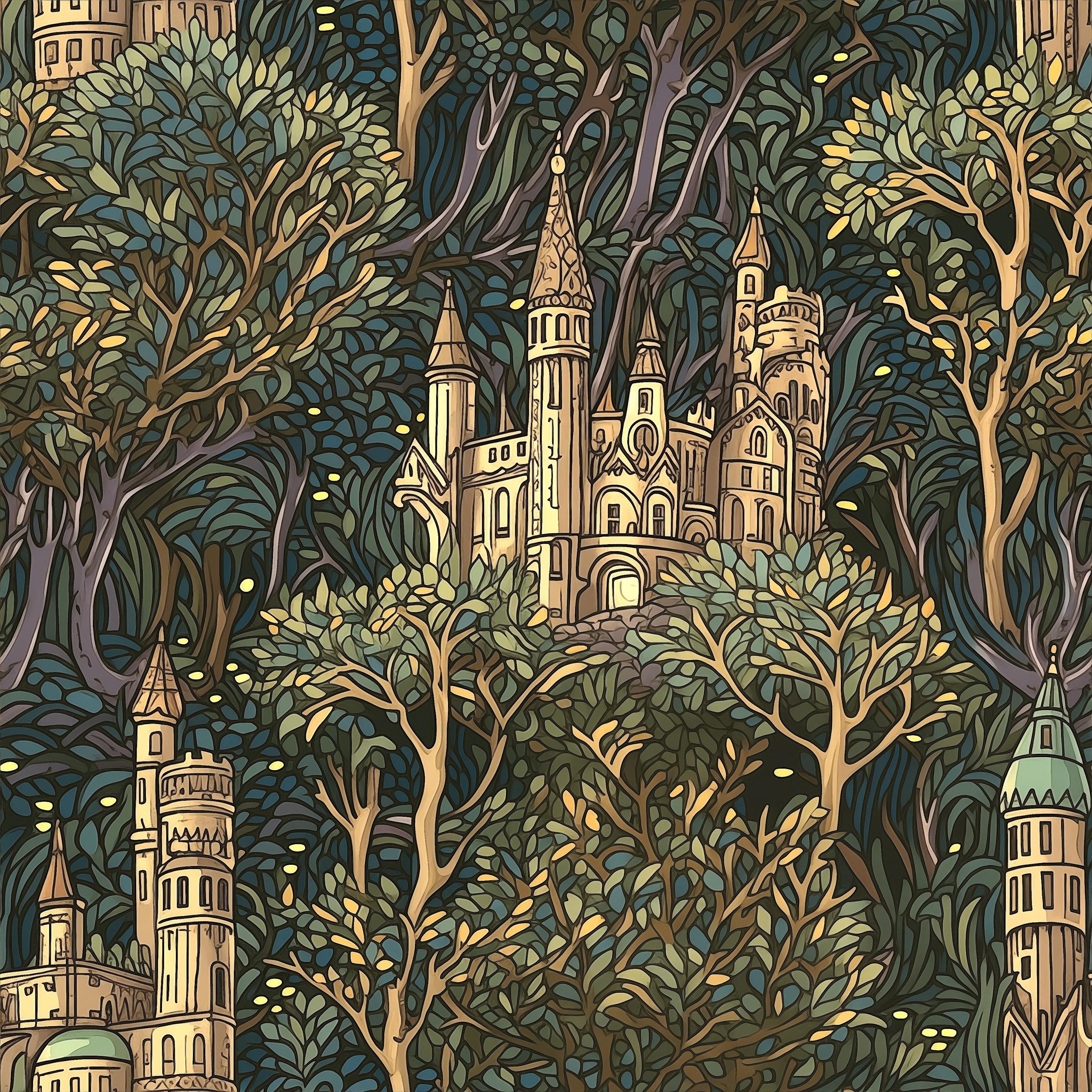 18 Fairytale Castle Digital Patterns, Magical Forest Castle Core ...