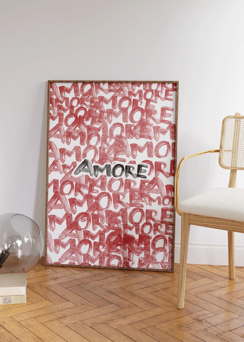 Amore Print - French Love Retro Red Wall Art - Vintage Girly Decor ...