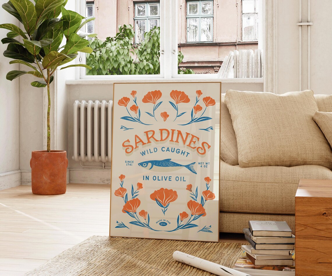 Sardines Print - Vintage Sardine Tin Poster - Retro Fish Wall Art ...
